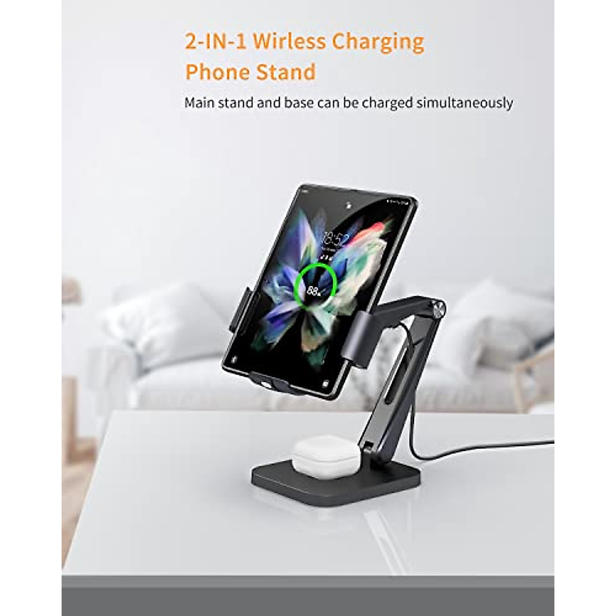 MAKAQI Wireless Charging Station for Z Fold 4/3/2, [3 Coils] 2 in 1 Fast Wireless Charger Stand for Samsung Galaxy Z Fold Series, Galaxy Buds 2 Pro/Buds Pro/Buds 2 / Buds Live
