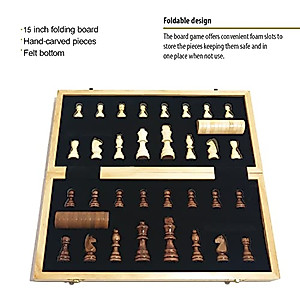 Wooden Chess & Checkers Game Board Set. Large 15x15 Wood Classic Unique Portable Travel Sets. Ajedrez
