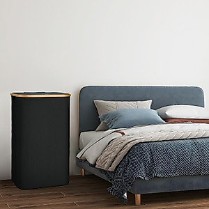 Bellzacasa Laundry Hamper with Lid, 110L Large Hampers for Laundry with Bamboo Handles and Removable Laundry Bag, Foldable Laundry Baskets with Lid for Bedroom Bathroom Tall Laundry Bin (Black)