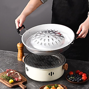 BESPORTBLE Thai Korean Bbq Grill Pan, Stainless Steel Barbecue Grill Tray Camping Bbq Pan Smokeless Roasting Pan Cooking Meat Vegetable Stovetop Plate for Outdoor 30cm