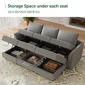 HONBAY Modular Sectional Sleeper Sofa with Storage 6 Piece Modular Sectional Couch Reversible Sleeper Sectional Couch for Living Room, Grey