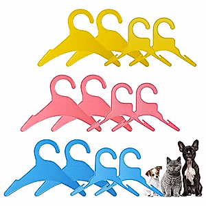 GKPONSX 12Pack Dog Clothes Hangers, 2 Size Plastic Pet Apparel Hanger Small Baby Hangers for Nursery Small Dog Puppy Cats Kitten Clothing Closet (Pink, Blue, Yellow)