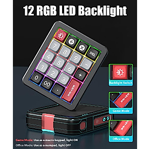 TISHLED Aluminum Mechanical Numpad Programmable Macro Keypad RGB LED Backlit Hot Swappable Number Pad 19-Key NKRO Linear Red Switches Numeric Keyboard Wired USB-C for PC/Laptop/Win/Mac, Black