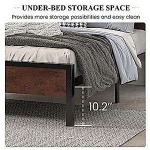 SHA CERLIN Queen Bed Frame with Headboard, Heavy Duty Platform Bed with Under-Bed Storage, Solid Wood Slats & Metal Construction, No Box Spring Needed, Easy Assembly, Saddle Brown