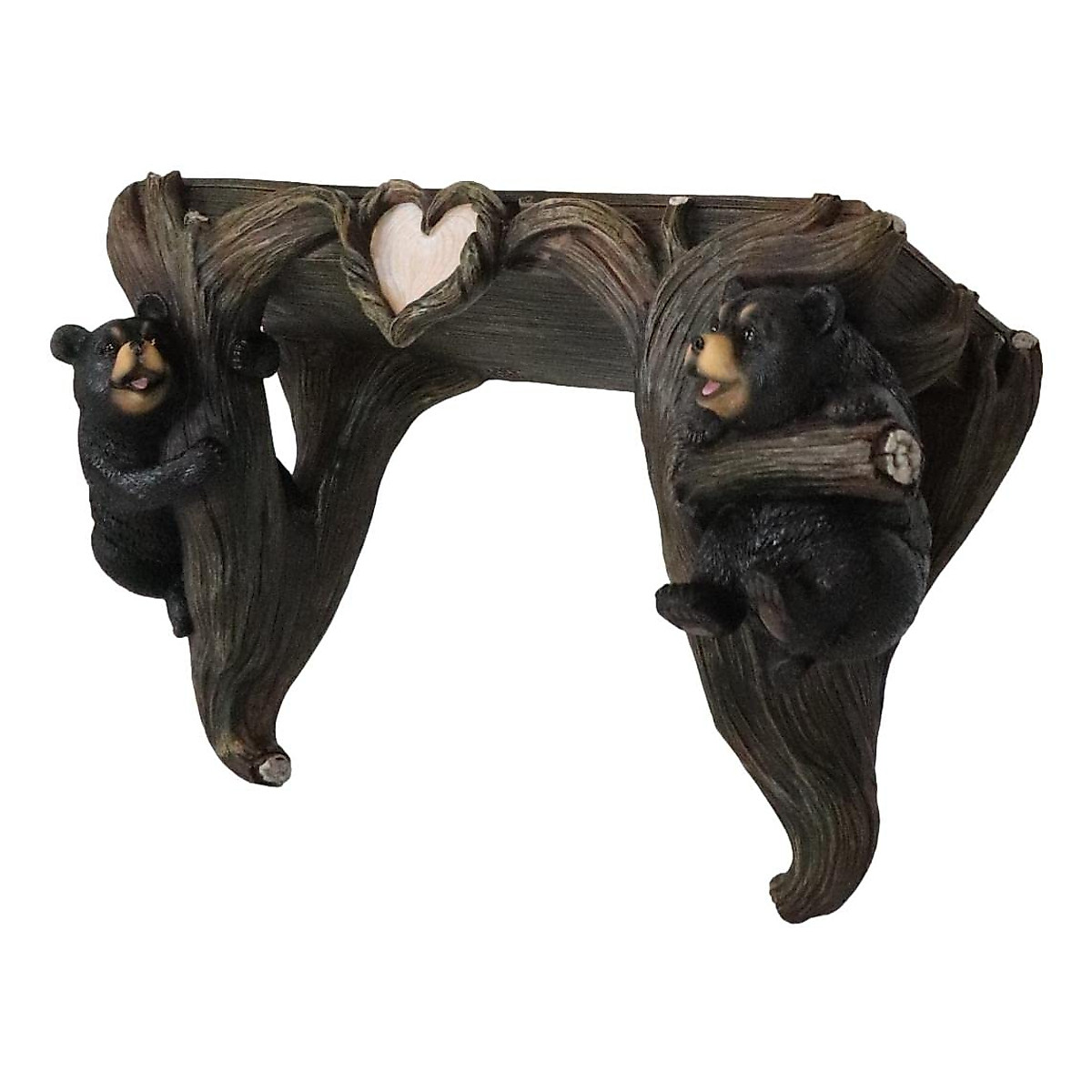 Ebros Whimsical Climbing Black Bears by Tree Branches with Heart Shaped Center Arch Wall Hanging Floating Shelf 13.5" Wide Rustic Bear Family Decorative Cabin Lodge Country Mountain Western Homes