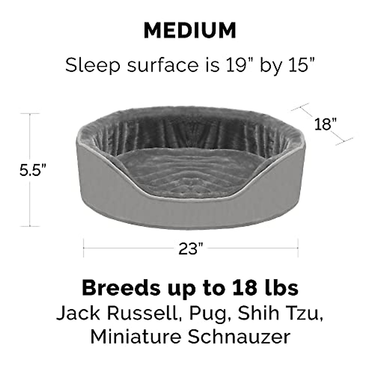 Furhaven Orthopedic Dog Bed for Medium/Small Dogs w/ Removable Washable Cover, For Dogs Up to 18 lbs - Plush & Velvet Oval Lounger - Smoke Gray, Medium