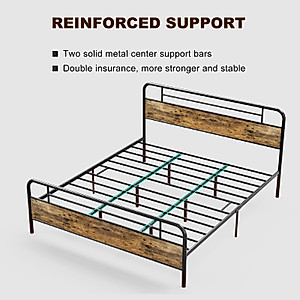 IKIFLY California King Bed Frames with Wood Headboard Footboard, Farmhouse Metal Cal King Platform Bed, Heavy Duty Steel Slats, 12" Under Bed Storage, Noise Free, No Box Spring Needed - Rustic Brown