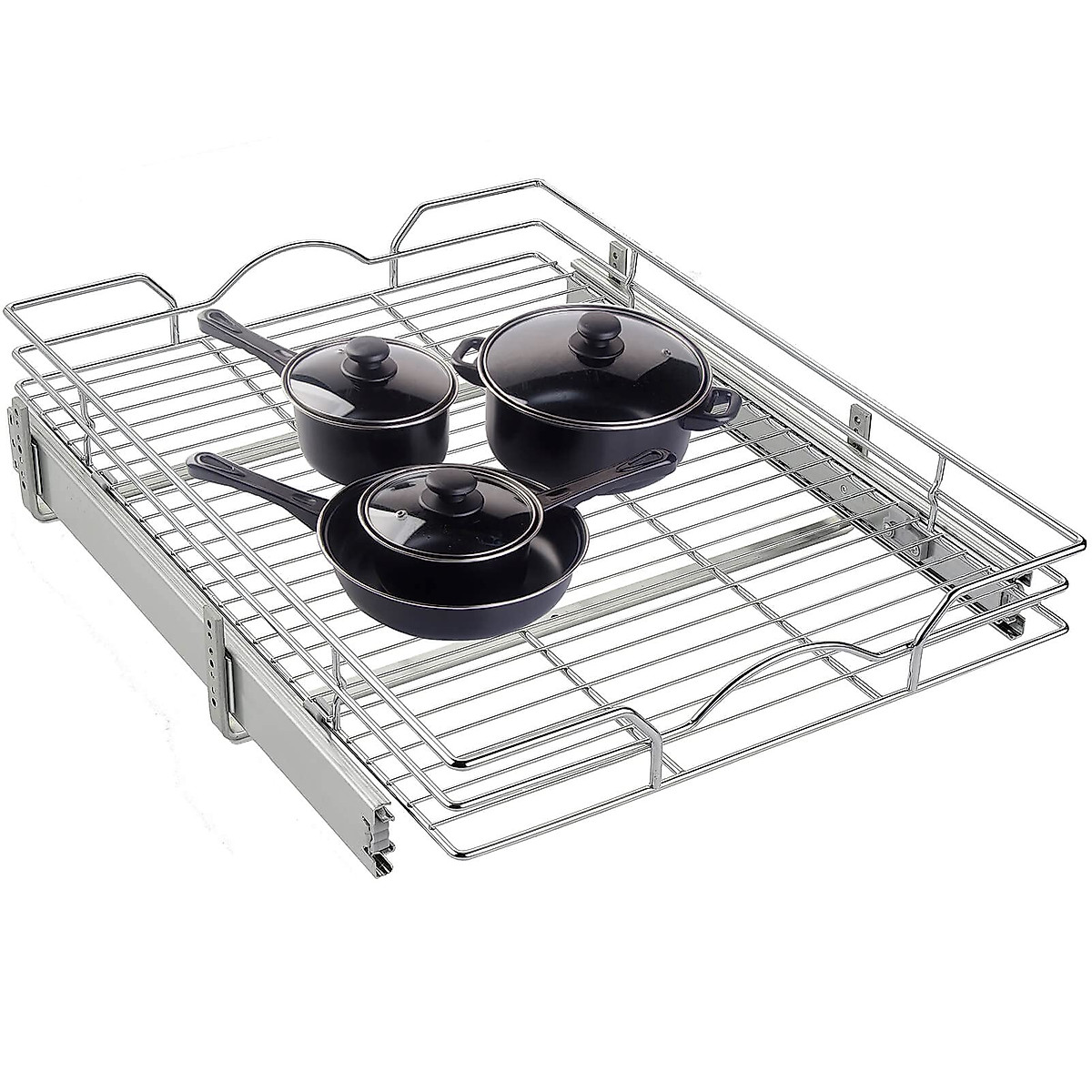 OCG Pull Out Cabinet Organizer (20" W x 21" D), Pull out Drawers for Kitchen Cabinets, Pull Out Shelves for Base Cabinet Organization in Kitchen Bathroom Pantry, Chrome Finish