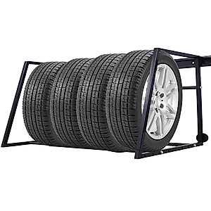 BouPower 64.5 Inches Tire Rack, Tire Storage Rack, Heavy Duty Adjustable Garage Wall Multi-Tire Rack Storage, Load Capacity 400 Lbs, Black Black As Shown