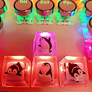Cute Penguin Anime Keycaps,Blue Ocean Custom Keycaps,4 Pcs Keyboard Keycaps Set,Clear Resin Artisan Keycap with Designs for Gaming Mechanical Keyboards Cherry MX Gateron Switches.(OEM) (4 Penguins)