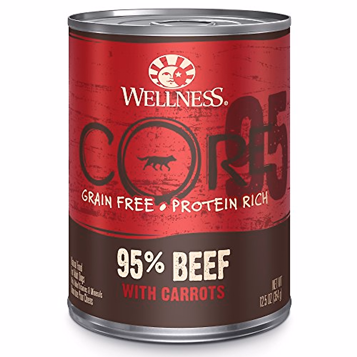 Wellness CORE 95% Natural Wet Grain Free Canned Dog Food, Beef & Carrots,12.5-Ounce Can (Pack of 12)
