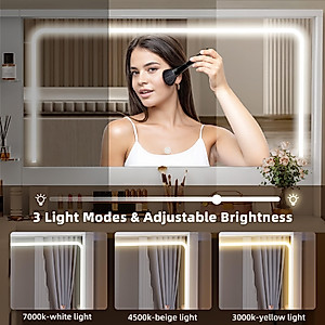YITAHOME Vanity Desk Set- L Makeup Vanity with Mirror and Lights 3 Lighting Modes, 48" Large Dressing Table with 5 Tempered Glass Drawers with Open Storage Shelves Vanity Table, White