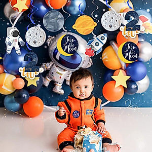 20Pcs Space 2nd Birthday Hanging Swirl Decorations,Two The Moon Second Birthday Party Hanging Decor for Kids Boy Baby Shower,to The Moon Birthday Decor,2 Year Old Outer Space Party Supplies