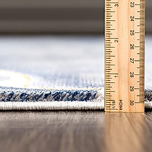 Abani Sand Wave Print Modern Blue & Grey Dining Room Rug - Non-Shedding 4’ x 6 Rugs Multicolor Swirl Pattern Area Rug