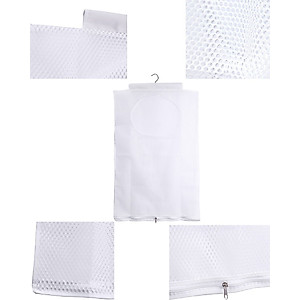 ALYER Breathable Mesh Laundry Hamper,Foldable Hanging Storage Basket,Portable Space Saving Storage Bag (White)