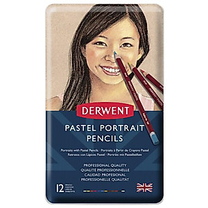 Derwent Pastel Pencils, Skintone, 4mm Core, Metal Tin, 12 Count (2300563), pink