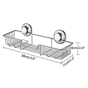 SANNO Suction Cup Shower Caddy Bath Wall Shelf, Deep Bathroom Basket Wall Shelf Double Suction Hooks