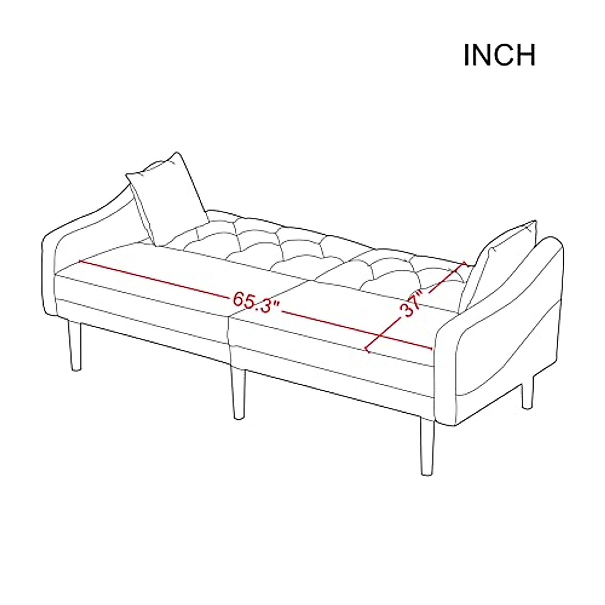 ERYE Modern Velvet Upholstered Futon Sofa with 2 Pillows,72.8” Soft Loveseat Convertible Sleeper Couch Bed for Apartment Office Small Space Living Room Furniture Sets,Sofa & Couch, Blue