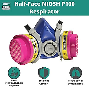 Safety Works SWX00320 Multi-Purpose Respirator Half-Mask Niosh Ov/AG/P100, Grey/Blue