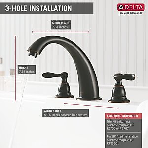 Delta Faucet Windemere 2-Handle Widespread Roman Tub Faucet Trim Kit, Deck-Mount, Stainless BT2796-SS (Valve Not Included), 6.50 x 11.00 x 11.00 inches