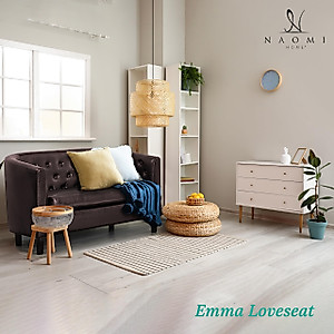 Naomi Home Barrel Love Seat, Button Tufted Faux Leather Loveseat Sofas, Faux Leather couches, Small Loveseats for Small Spaces, Bedrooms, Love Seat Couches for Living Room - Espresso