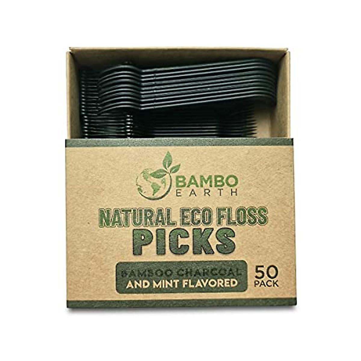 Natural Dental Floss Picks - Eco Friendly Cruelty Free & Vegan Tooth Flossers Pick Set with Biodegradable and Compostable BPA Free Handle & Zero Waste Packaging - 200 Pack (Bamboo Charcoal Flavored)