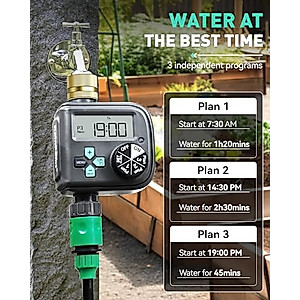 RAINPOINT Sprinkler Timer with 3 Different Programs, Waterproof Hose Timer Brass Inlet, Water Timer with Rain Delay/Manual/Automatic Irrigation Timer System, 1 Outlet