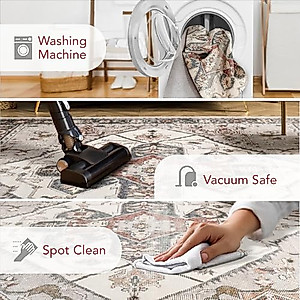 nuLOOM Mali Machine Washable Traditional Medallion Ultra Thin Area Rug, 8' x 10', Ivory