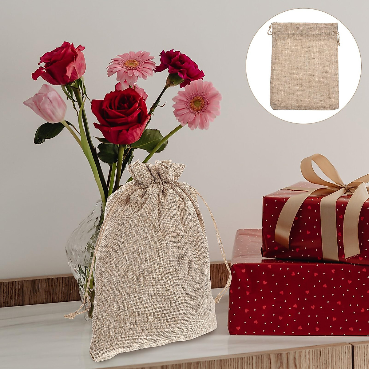 EXCEART 10Pcs Large Drawstring Bags Drawstring Bags Small Burlap Gift Bags Burlap Bags With Drawstring Convenient Bags Gift Bag With Drawstring Cotton linen Christmas convenience bag