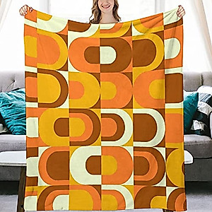 70S Pattern Retro Orange and Brown Tones Flannel Fleece Throw Blankets 50"X40" Lightweight Fluffy Winter Fall Blanket Cozy Soft Fuzzy Plush Home Decor for Couch Bed Sofa Bedroom Living Room Travel
