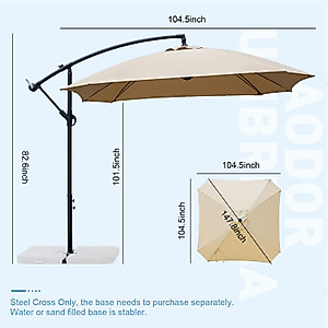 Aoodor Offset Square Patio Umbrella 8.7‘ Cantilever Hanging Market Umbrella Water Resistant UV Protection Brown- Base Not Included