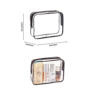 NATURAL STYLE 3 Pieces Clear Makeup Cosmetic Bags for Travel, TSA Approved Clear Toiletry Bag Set with Zipper, Waterproof Transparent PVC Packing Cubes Organizer Storage Bag (Black)