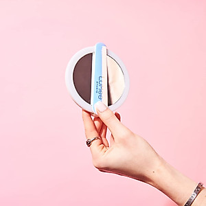 Lumee Lighted Makeup Mirror - LED Light Round Mirror with Rechargeable Battery, Folding Handle - Compact Portable Hand Mirror for Party Travel Office - Iridescent (Included USB A to Micro USB Cable)