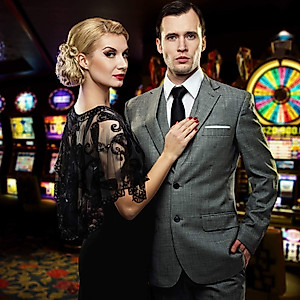 SATINIOR Women's 1920s Sequin Shawl Wrap Bridal Shawl Cover up Beaded Evening Cape (Black)