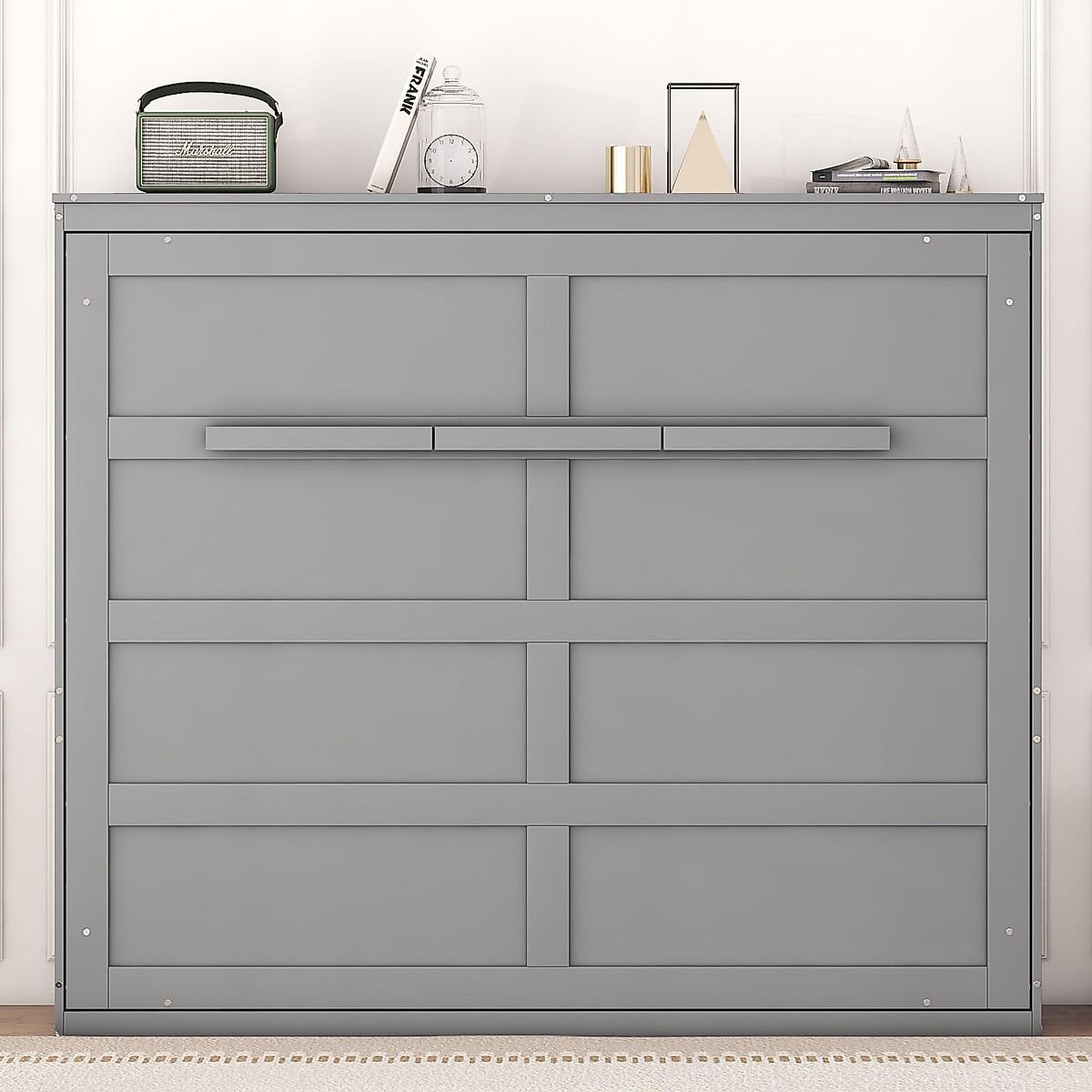 RUNNA Multifunctional Queen Size Murphy Bed Wall Bed,Solid Wood Wall Bed can be Folded into a Cabinet,Saves Bedroom Space, Ideal for Guest Rooms and Offices (Grey#Plywood1+)