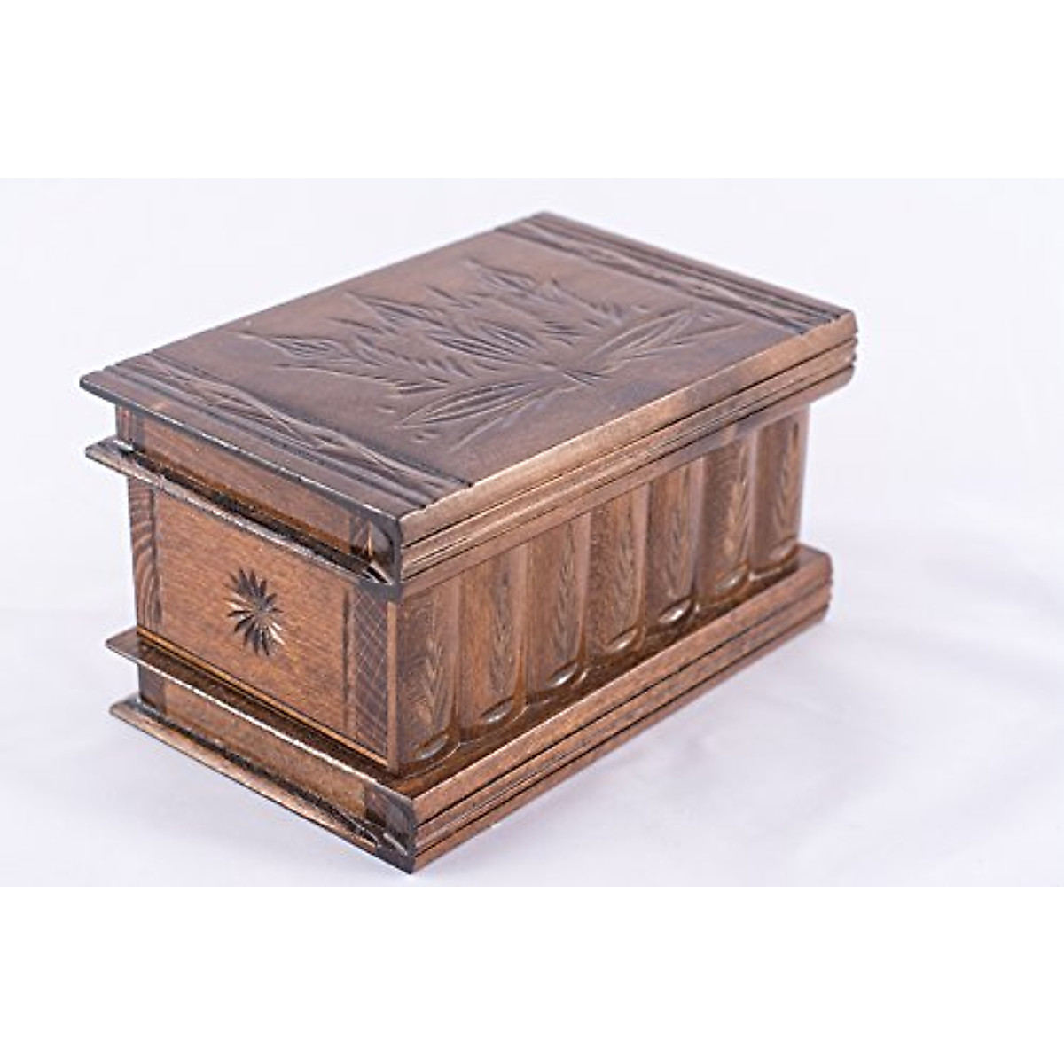 Kalotart Jewelry and Secret Box 2 in 1 - Handmade Wooden Case with Hidden Key and Removable Compartments - Beautiful Classical Wooden Carved Jewelry Lock Box (All brown)