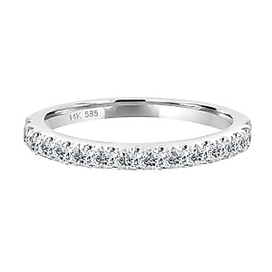 Natural 14k White Gold Diamond Ring for Women Wedding Anniversary Stackable Thin Band 1/4 cttw (Color H-I, Clarity I1-I2). Natural Real Mined Diamonds.