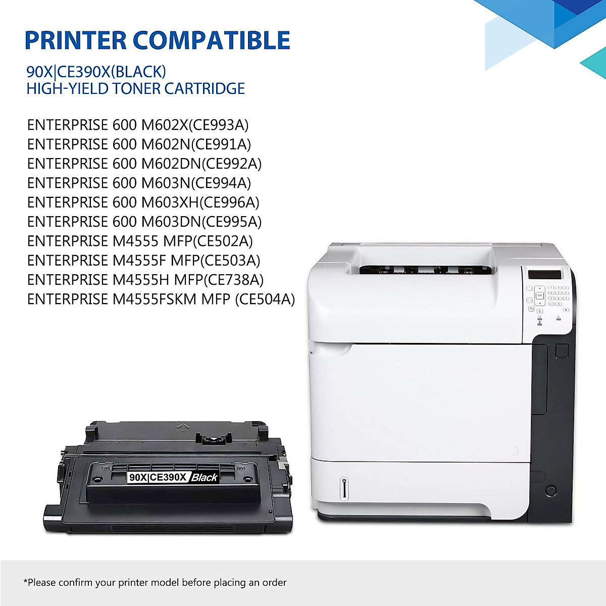 90X Black High-yield Toner Cartridge with CHIP (1-Pack) | Replacement for HP90X Toner 90A CE390A Works with Laser Enterprise 600 M602, M603 Series; Laser Enterprise M4555 MFP Series Printer | CE390X