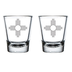 MIP Brand Set of 2 Shot Glasses 1.75oz Shot Glass New Mexico Sun Symbol