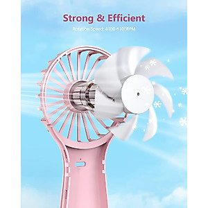 Zuvas Mini Handheld Fan 2600mAh Battery Operated Rechargeable Fan 3 Speed USB Powered Electric Fan Powerful Personal Fan Small Portable Travel Fan for Outdoor Indoor Makeup Eyelash with Lanyard, Pink