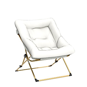 OAKHAM Comfy Saucer Chair for Adults, Soft Faux Fur Folding Lounge Chair for Bedroom Living Room Dorm Rooms Flexible Reading Chair for Teens Kids, X-Large Foldable Chair (Faux Fur-White)