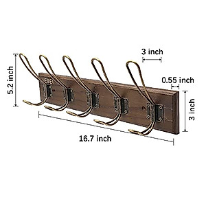 XUEBEI Rustic Wall Mounted Coat Rack Shelf-Brown Wooden Country Style 16" with 5 Rustic Hooks-Solid Wood Forkitchen,Bedroom Hanging Clothes,Hats,Purse, Keys (C-Bronze Hook)