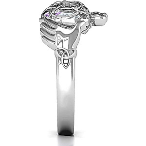 YUOTO Claddagh Rings For Women,Birthstone Rings Sterling Silver Personalized Name,Caged Locket Heart Irish Rings Engraved Bands With Names For Teen Girls Women Love Wedding