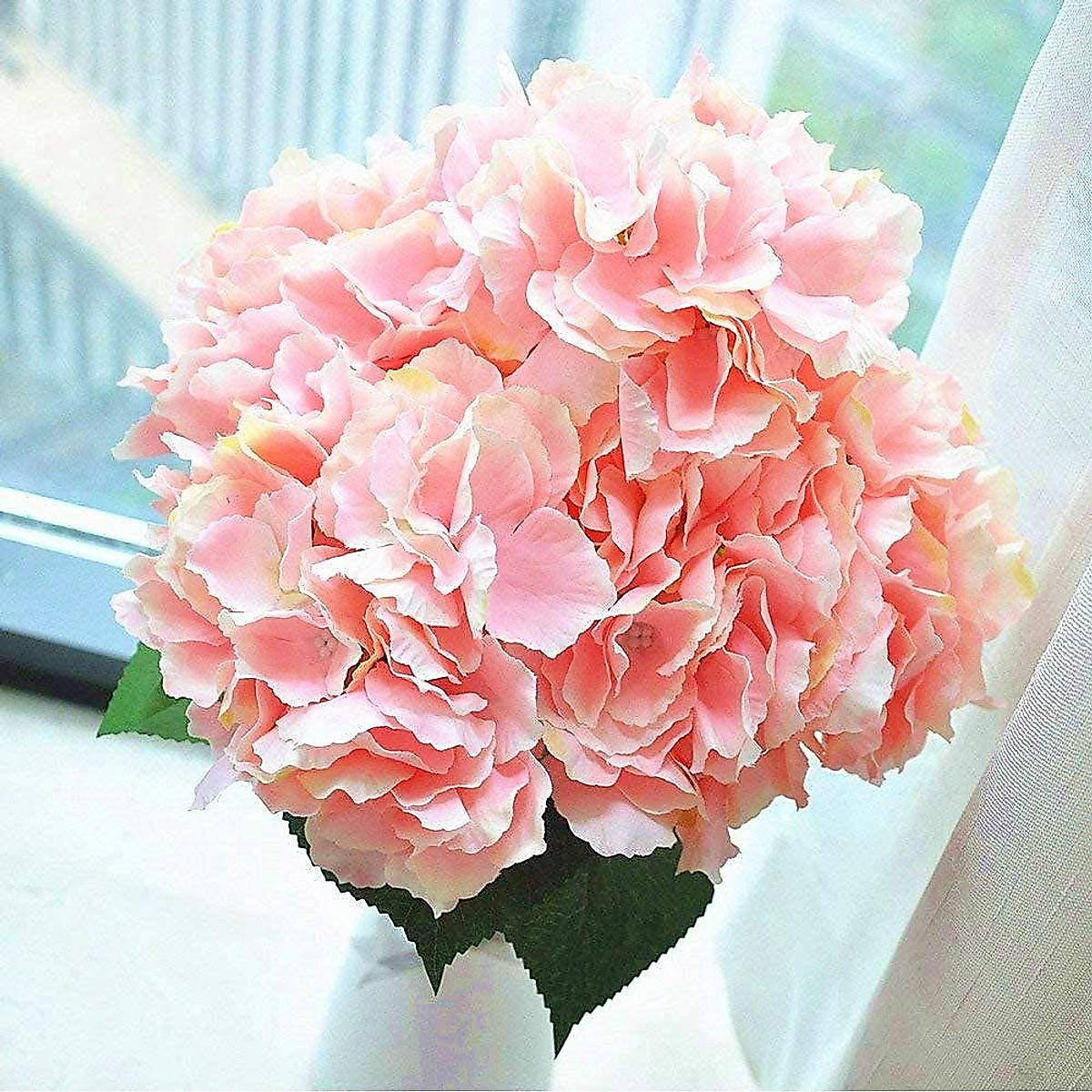Jasion Artificial Flowers Fake Hydrangeas Flowers 5 Heads Silk Bouquet for Office Home Party Wedding Bridal Decoration