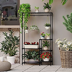 Xiofio Plant Stands for Indoor Plantsd Outdoor Plant Shelf, 6 Tier 16 Pots Flower Pots Holder Storage Shelf Flower Stands With hanger rod for Living Room Balcony and Garden,Black