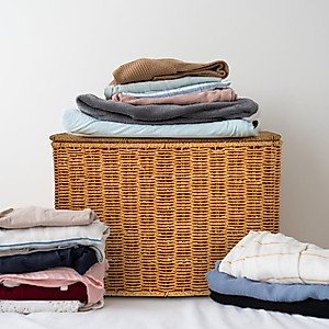 jojofuny Wicker Storage Baskets with Lids, Rattan Magazine Holder, Weave Sundries Basket, Woven Storage Container, for Storage, Living Room, Toy Organizing