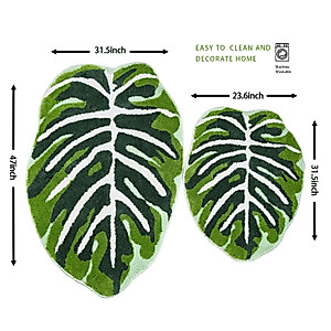 NOTASA Kids Rug Green Leaf Area Rug for Nursery Cute Bath Mat Non Slip Small Preppy Carpet for Bedroom Bathroom Children Playroom Boho Home Decor Washable 2.6'x4'