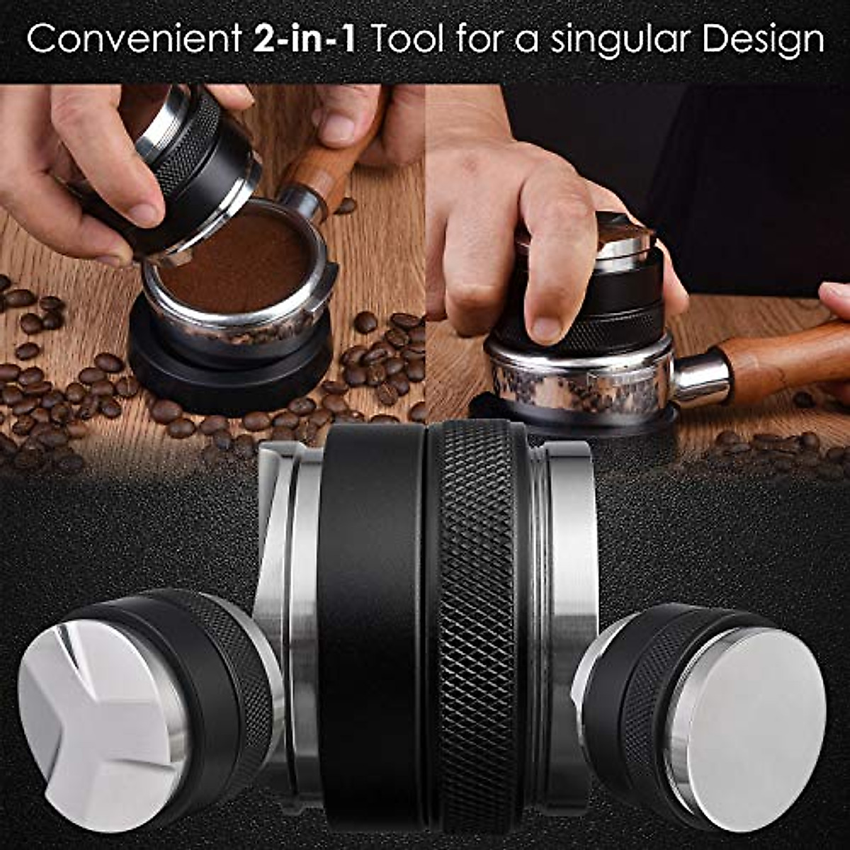 MATOW 58mm Coffee Distributor & Tamper, Dual Head Coffee Leveler Fits for Portafilter, Increased Adjustable Depth- Professional Espresso Hand Tampers