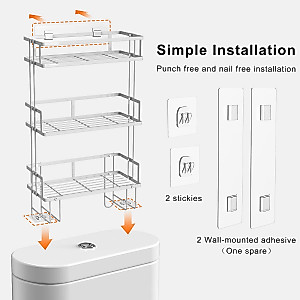 FLOLXNB Over The Toilet Storage,3-Tier Bathroom Organizer Shelves with Paper Holder, Multifunctional Toilet Rack,No Drilling Storage Shelf, Home Storage Space Saver Wall Mounting Design,White