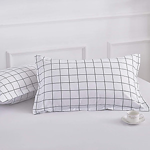 Nanko Grid Bed Pillow Case Set (2 Pack), White Grid Plaid Geometric Pattern Printed Pillowcases/Pillow Shams for Modern Duvet Cover/Bed Sheets Set- 20x30 inch Standard Queen Size